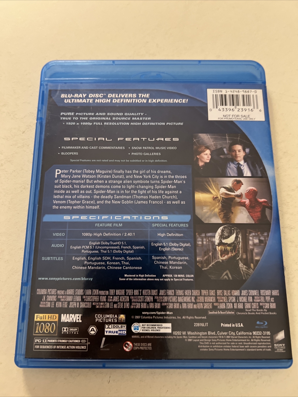 Spider-Man 3 (Blu-ray, 2007) High Definition Movie Tobey Maguire Venom ...