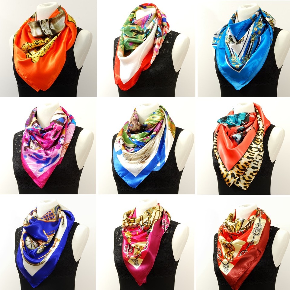 Ladies Fashion Silken Satin Square Scarf - Large 35 x 35 | eBay