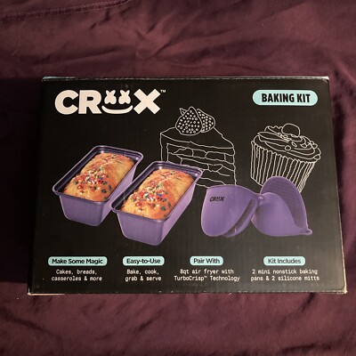CRUX PURPLE BAKING KIT 2 MINI NONSTICK BAKING PANS 2 SILICONE MITTS NIB ...