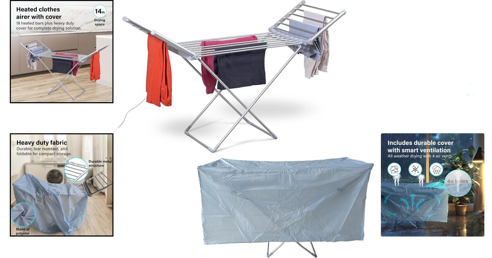 Electric Heated Clothes Airer Foldable Indoor Drying Rack 14m Space ...