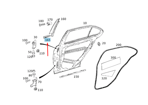MB C W204 Rear Door Decorative Strip Right B-Pillar Trim A2047370288 ...