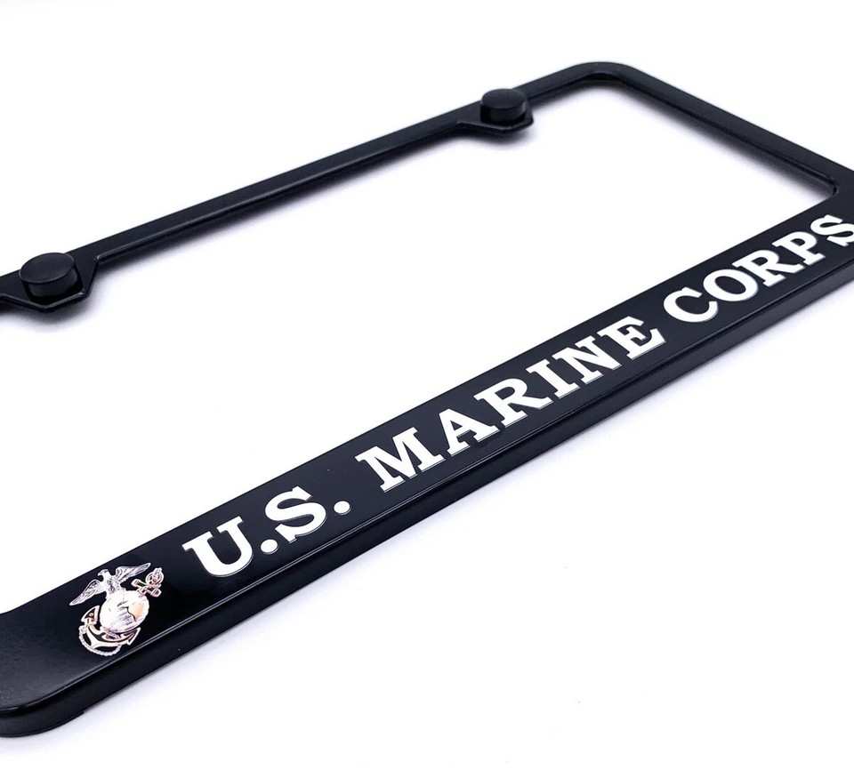 Black Plastic License Plate Frame w/ United States USMC "US Marine ...