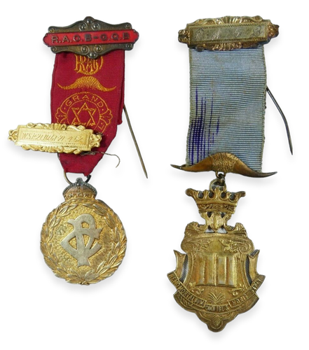 Antique Vintage Pair of Sterling Silver RAOB Buffalo Medals Brooch Pin ...