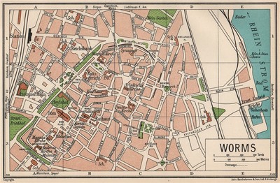 WORMS. Vintage town city map plan. Germany 1933 old vintage chart | eBay