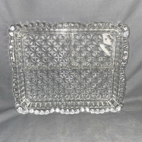 Vintage Rectangle 3 Section Glass Charcuterie Tray Relish Cheese 8.5” X ...