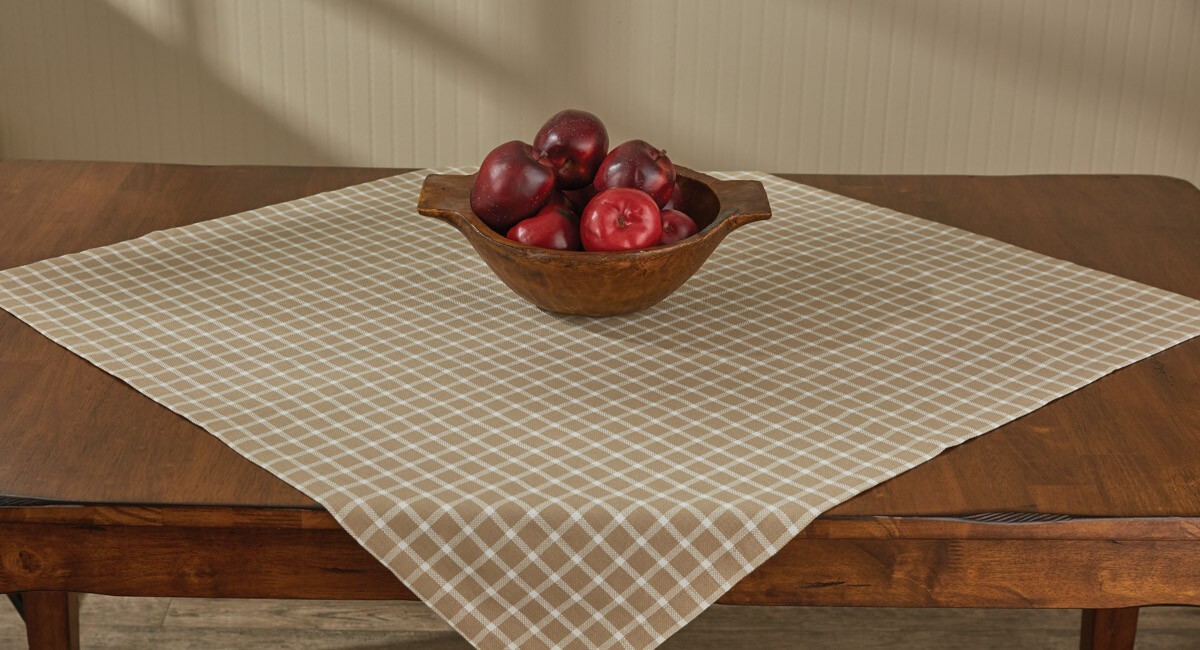 New Primitive CREAM TAN CHECK TABLE SQUARE Woven Coverlet Tablecloth 36 ...
