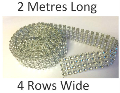 20 of 2 Metre Lengths x 4 Rows Silver Diamond Diamante Effect Ribbon ...