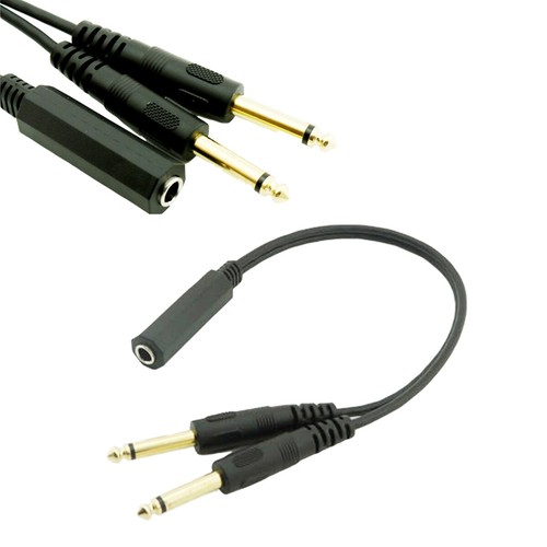 6.35mm 1/4 inch Stereo TRS Female to 2 Dual 6.35mm Mono TS Male Y ...