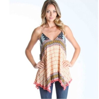 VaVa by Joy Han Top Womens S Cami Coral Biana Cami Colorblock Tasseled ...