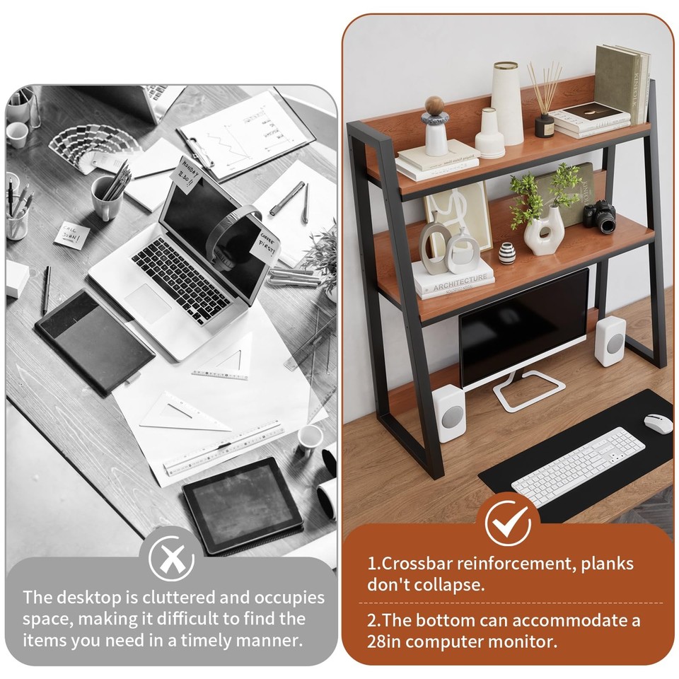 Desktop Hutch Shelf 2-Tier Ladder Bookshelf Computer Bookcase Wooden ...