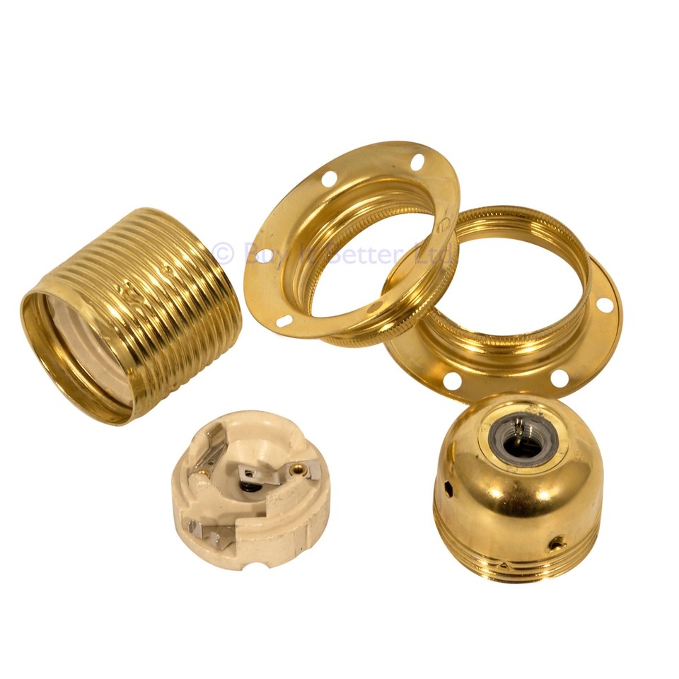 ElekTek E27 ES Lamp Holder 10mm Entry Edison with Shade Rings and Cord ...