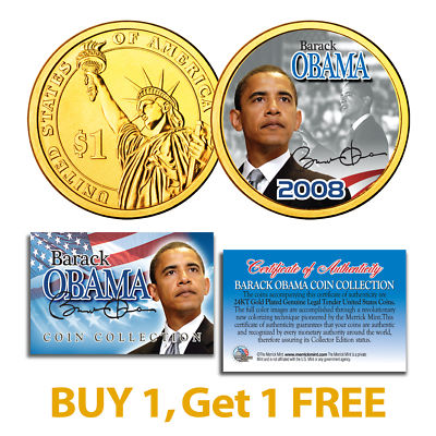 BARACK OBAMA Inauguration Presidential $1 Dollar US Coin 24K Gold ...