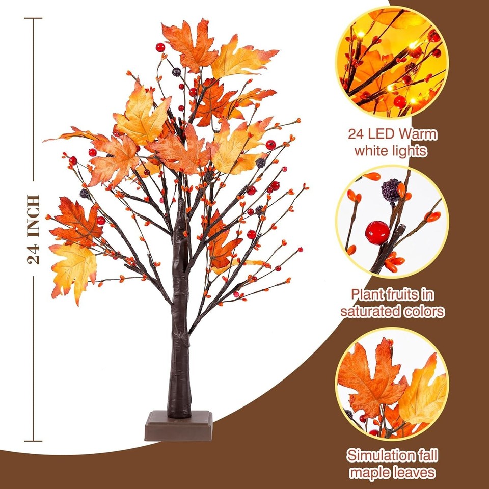 24 Inch 24 LED Artificial Fall Lighted Maple Tree Lighted Fall Tree ...
