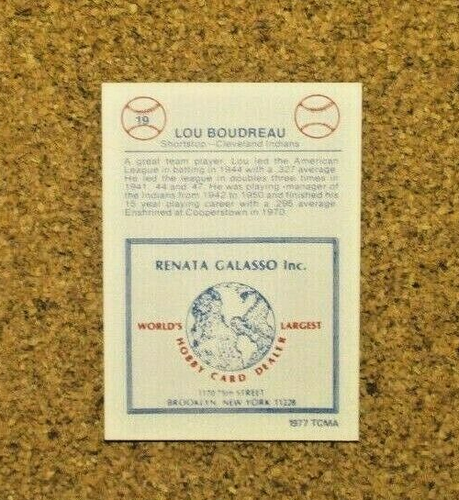 1977 TCMA Renata Galasso Baseball #19 Lou Boudreau (Cleveland Indians ...