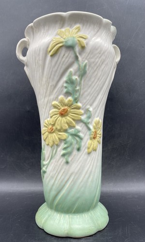 Vintage Weller Pottery Vase Yellow Flowers 12" Roba Double Handle Since ...