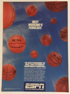 ESPN College Basketball 1988 Vintage Print Ad 7.5x10.5 Inches Wall ...