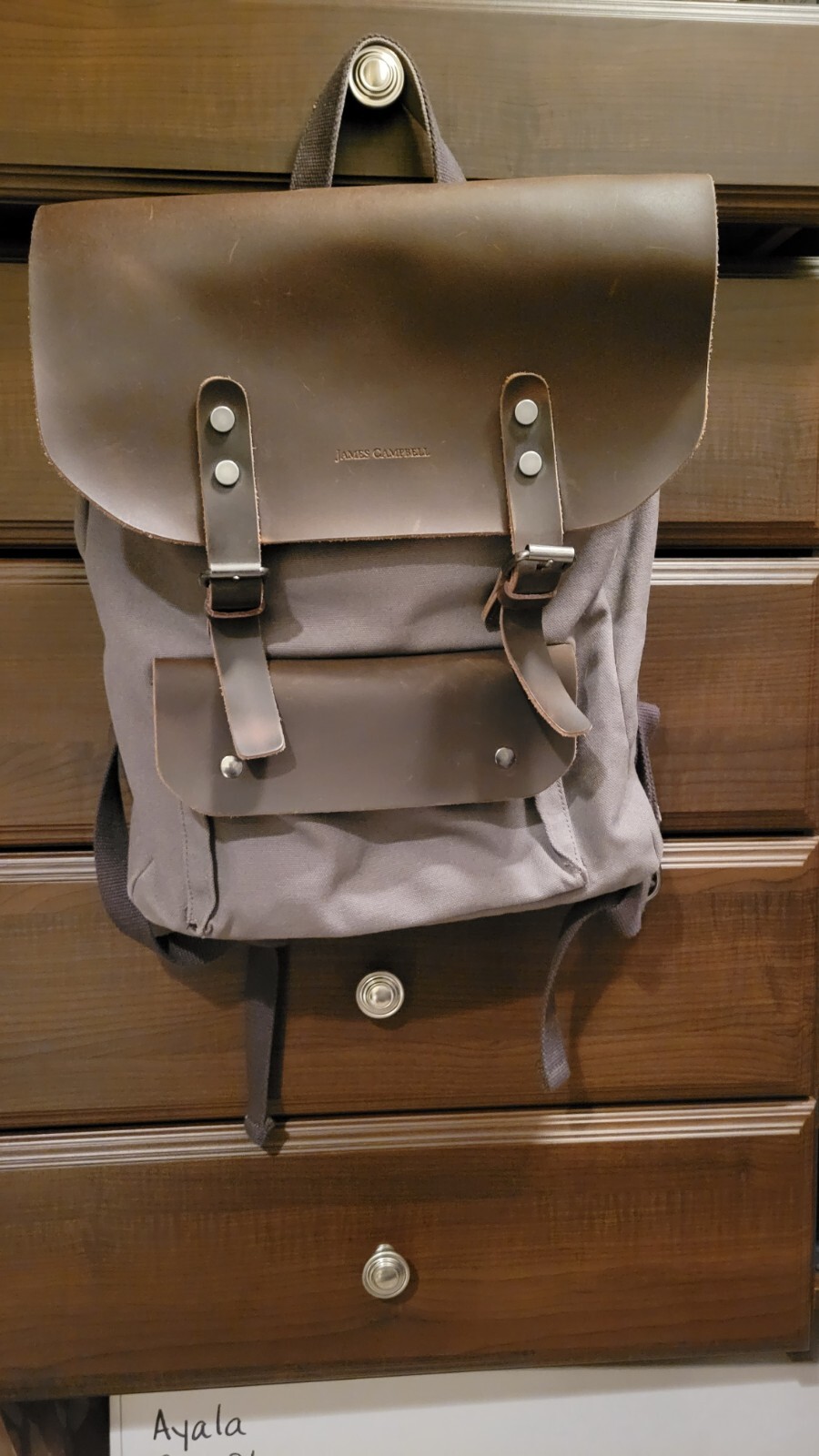James Campbell Brown Grey Leather Canvas Backpack Saddleback quality ...
