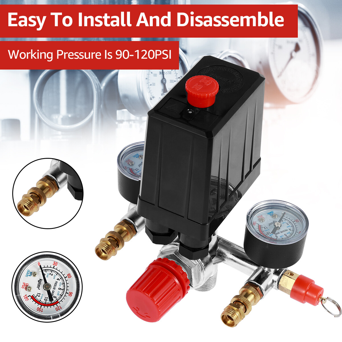 Air Compressor Pressure Switch 90-120PSI Adjustable Manifold Regulator🥮 ...