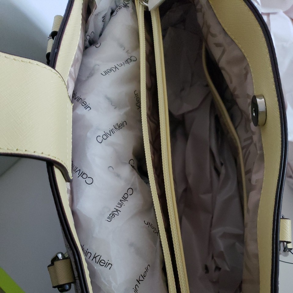 CALVIN KLEIN Monogram CK Signature Cream Satchel Hand-Bag Khaki Logo ...