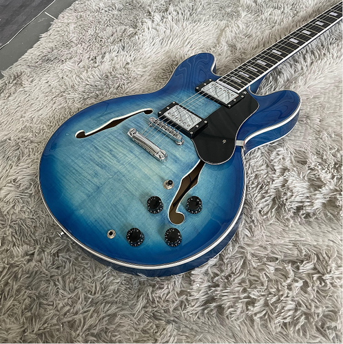 Custom Shop ES-335 Electric Guitar Blue Flamed Maple Top Hollow Body H ...