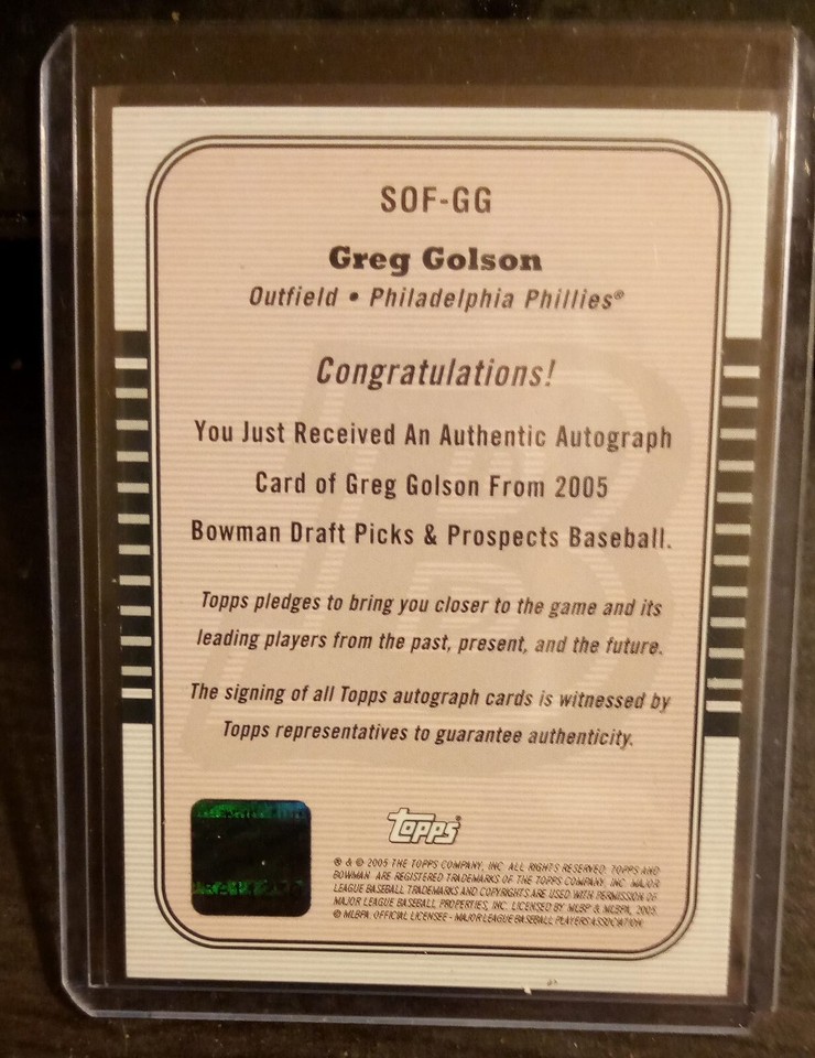 2005 bowman signs of the future greg golson RC auto #sof-gg | eBay