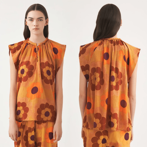 NEW Antik Batik Blouse Retro Floral Print Cap Sleeve Cotton Gauze Top ...