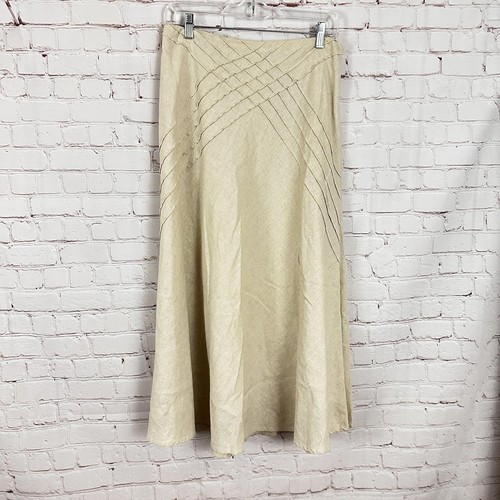 Edward Vintage Linen Blend Midi Skirt Women's Size 4 Beige | eBay