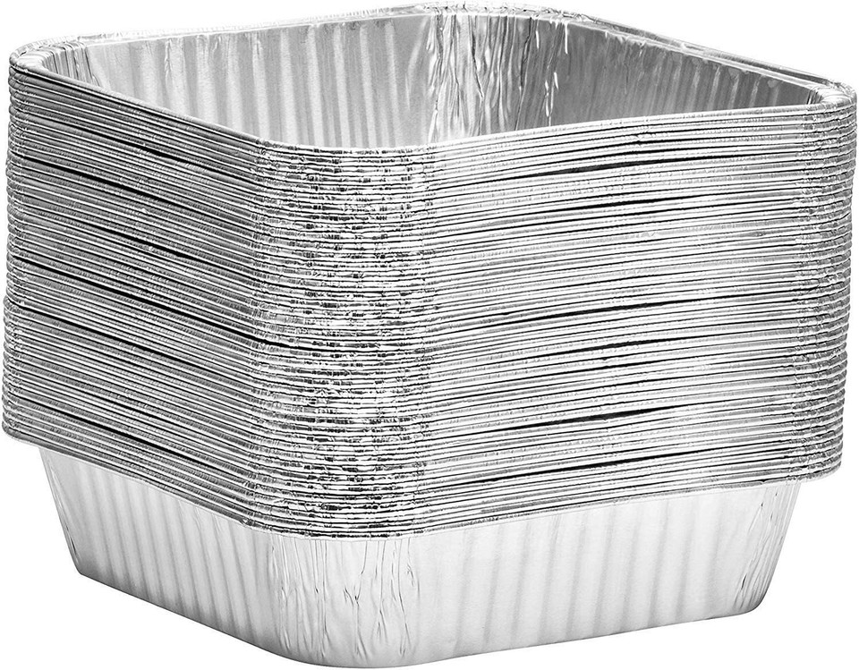 (50 Count) 8" Square Disposable Aluminum Foil Baking Pans with Flat ...