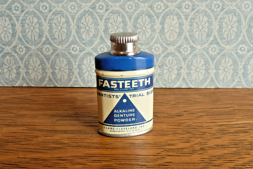 Vintage Dentists Tin FASTEETH Denture Powder Sample Tin Binghamton NY ...