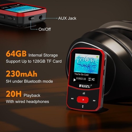 64GB Clip MP3 Player with Bluetooth 5.3, Portable Music Player with ...