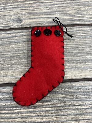 Vintage Christmas Ornament Red Felt Stocking Stitched Buttons 4” | eBay
