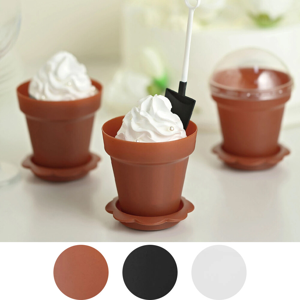 12 Mini Flower Pot Dessert Cups Lid Shovel Spoon Party Events Home ...