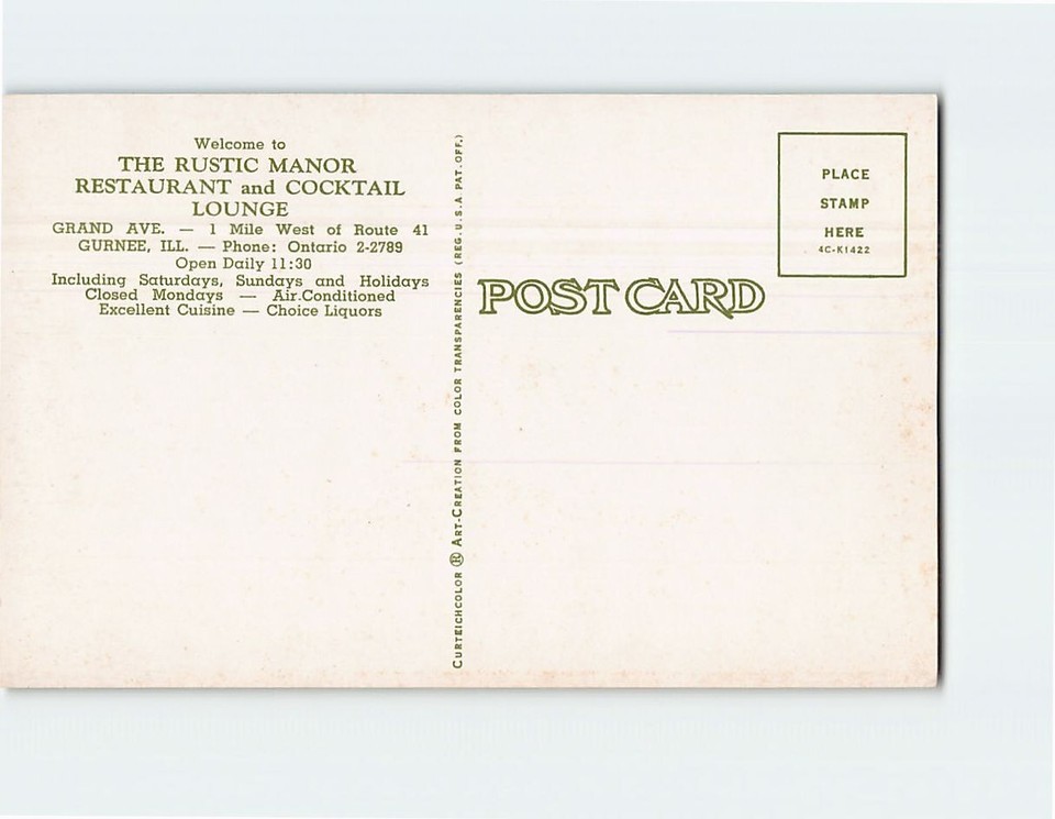 Postcard Welcome to The Rustic Manor Restaurant and Cocktail Lounge ...