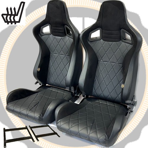 Pair BB6 HEATED Reclining Bucket Seats Diamond Stitch Suede + Subframes ...