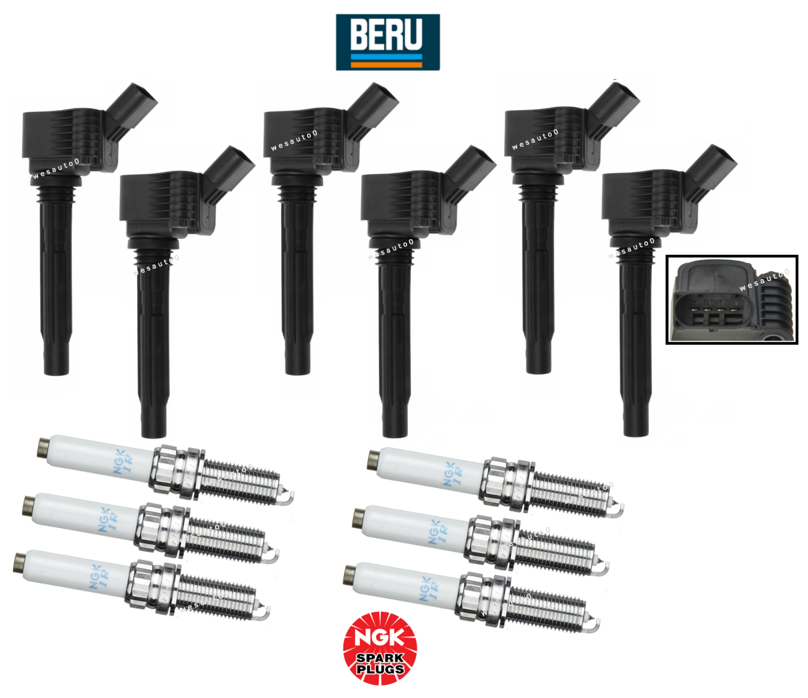 Ignition Coil & Spark Plug Laser Iridium (6set) OEM For Audi S5 S7 SQ5 ...