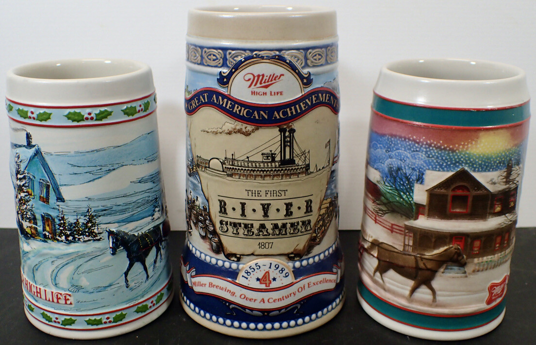 Lot of (3) vintage Miller Brewing Company Beer Steins Mugs | eBay