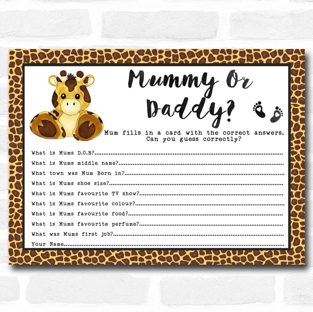 Giraffe Baby Shower Bingo Templates Baby Shower Games & Activities