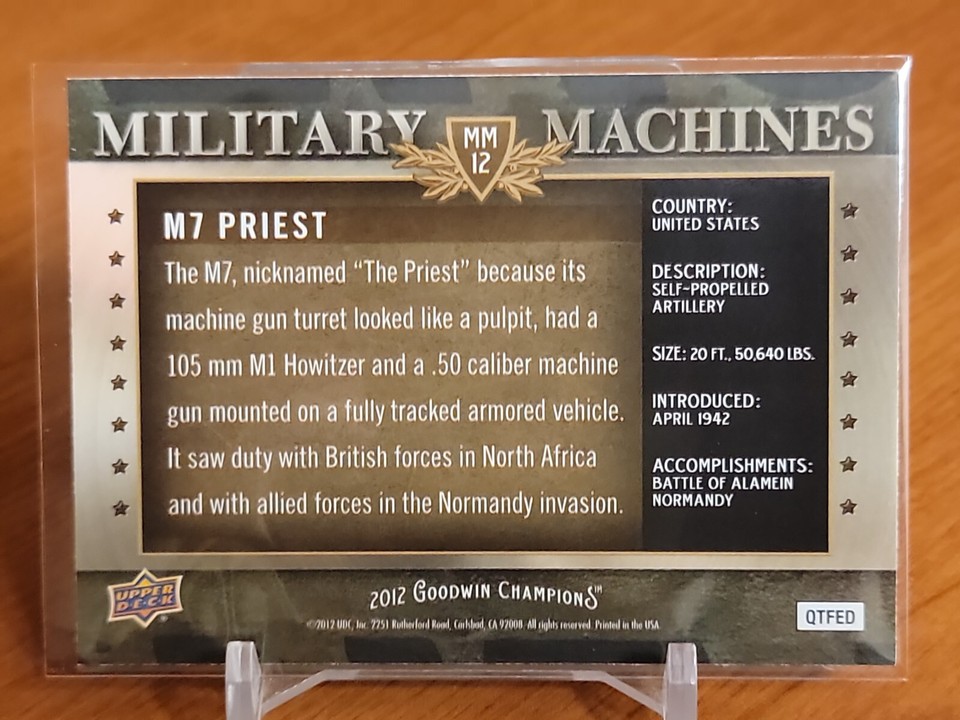 2012 Upper Deck Goodwin Champions Military Machines M7 Priest #MM12 | eBay