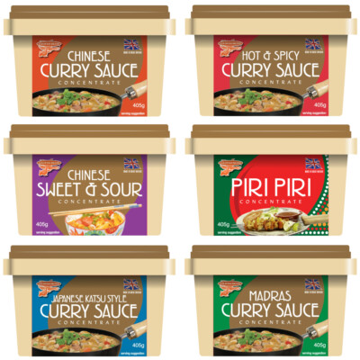 GoldFish Chinese Curry Sauce - Sweet & Sour, Madras, Piri (Choose 4 Tub ...