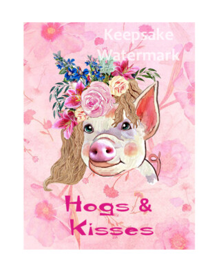 Sweet Hogs & Kisses Collage Art Cotton Fabric Block Free Shipping | eBay
