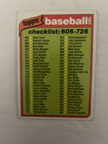 1980 Topps Baseball Checklist 646 (606-726) | eBay
