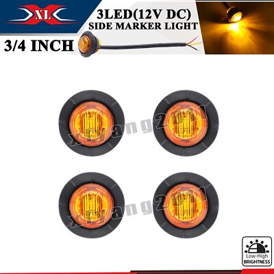 4 PCS 12V 3/4" Mini Round 3 LED Amber Assembly Side Marker Light Bus ...