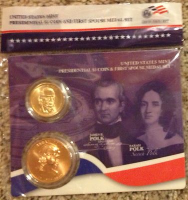 2009 JOHN POLK & SARAH PRESIDENTIAL $1 DOLLAR COIN & FIRST SPOUSE MINT ...