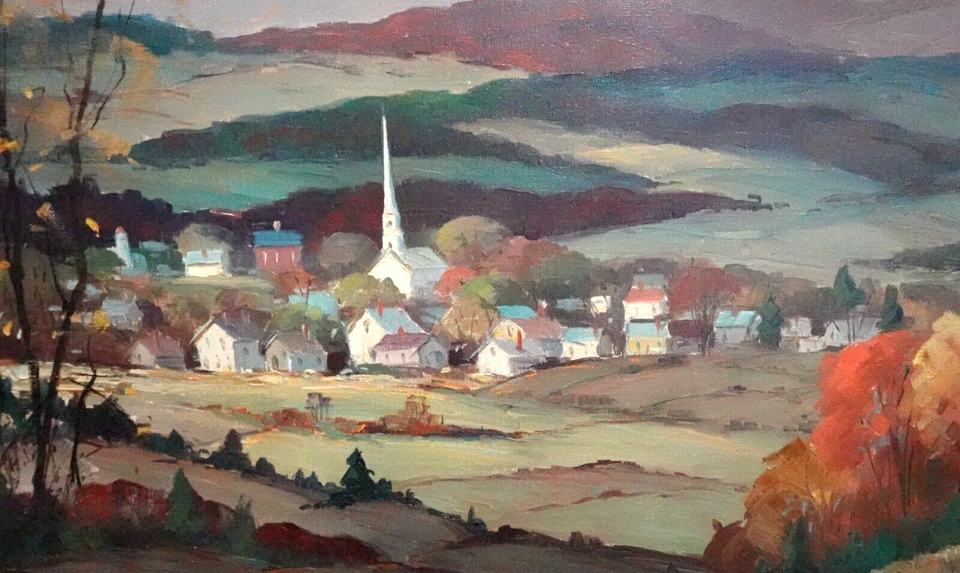 OTIS COOK "STOWE VILLAGE" VERMONT ORIGINAL OIL ON CANVAS LANDSCAPE ...