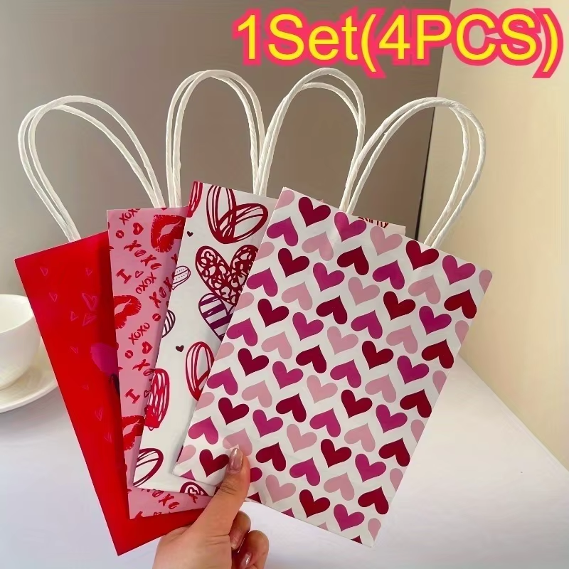 1Set Valentine'S Day Theme Paper Tote Bag Gift Bag Heart Shaped Love ...