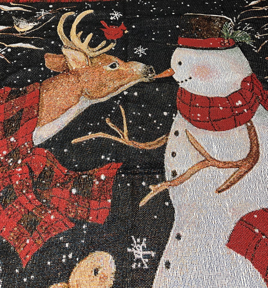 Susan Winget Snowman And Reindeer Holiday Throw 50 X 50 | eBay