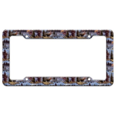 Moose Cabin Forest Woods Canoe Pattern License Plate Tag Frame | eBay