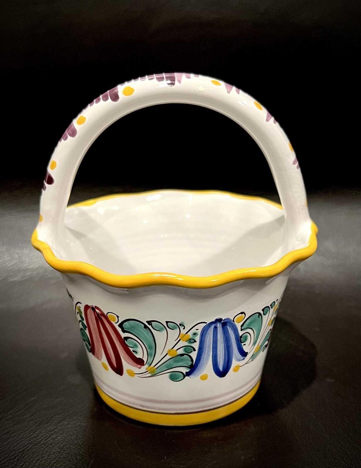 Modra Slov Keramika Majolica Clay Pottery Hand Painted Basket Floral ...