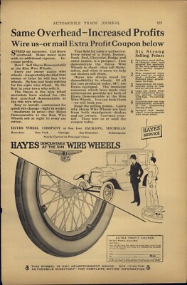 1922 PAPER AD CAR AUTO ARTICLE Hayes Demountable At Rim Wire Wheels | eBay