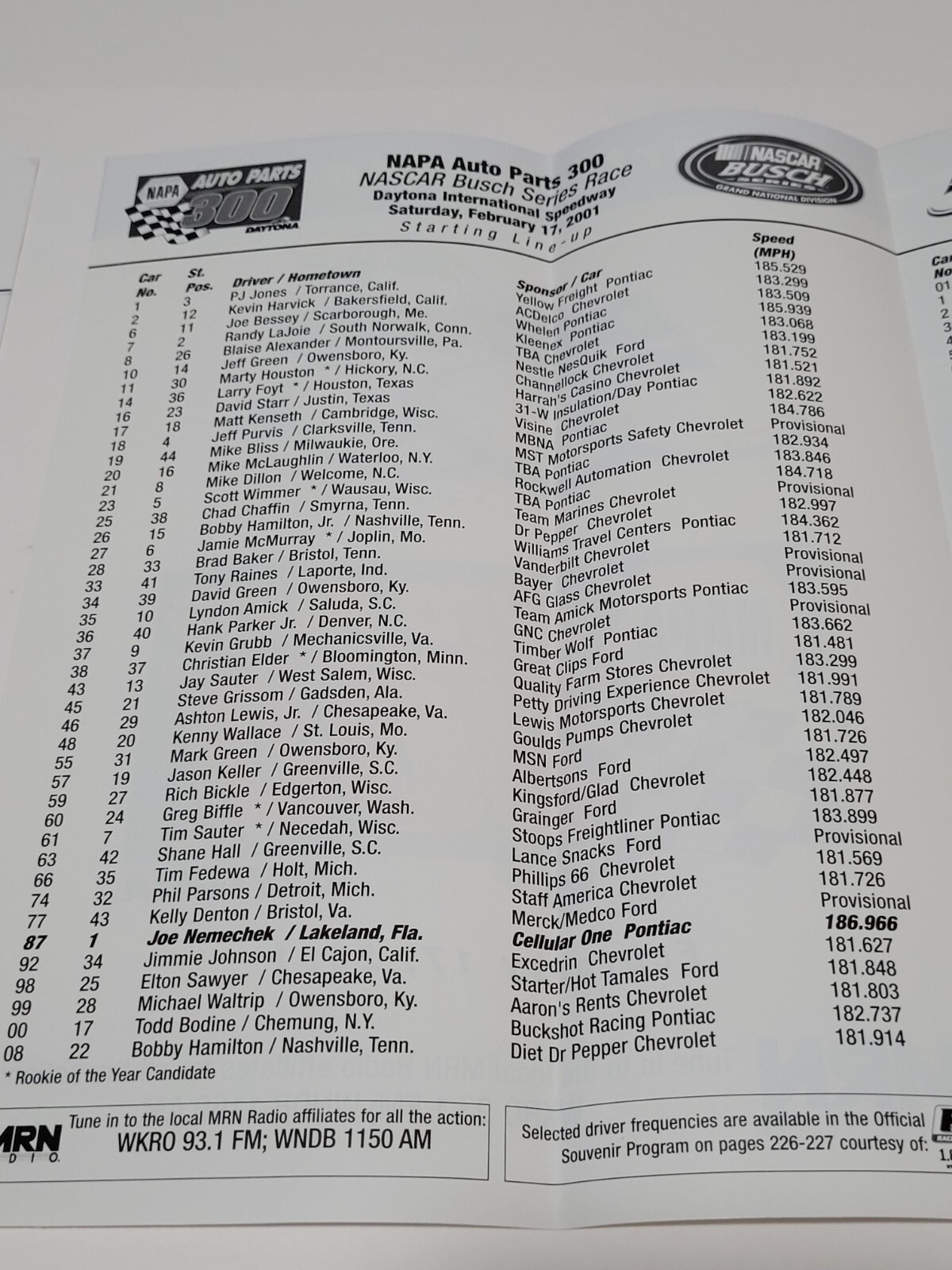 DAYTONA 500 Ticket Feb 18 2001 NASCAR Earnhardt Last Race Ticket and ...